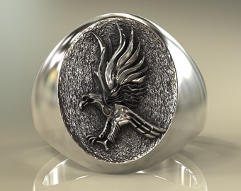 Hand Engraved Sterling Silver Raven Moon Signet Ring - Etsy