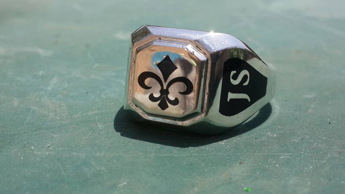 Fleur De Lis Sterling Silver Signet Ring With Initials,fully Customize ...