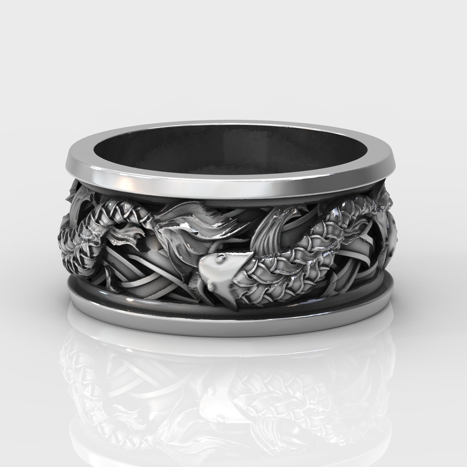 Japanese Band Ring With Carp and Waves Best Friend Ring With - Etsy