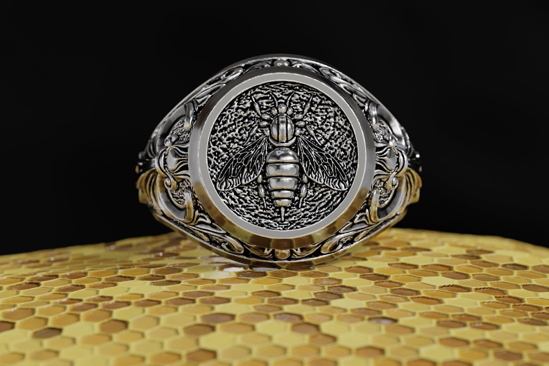 Bee Ring, Silver Bee Ring,bumble Bee, Honey Bee Signet Ring Made of ...