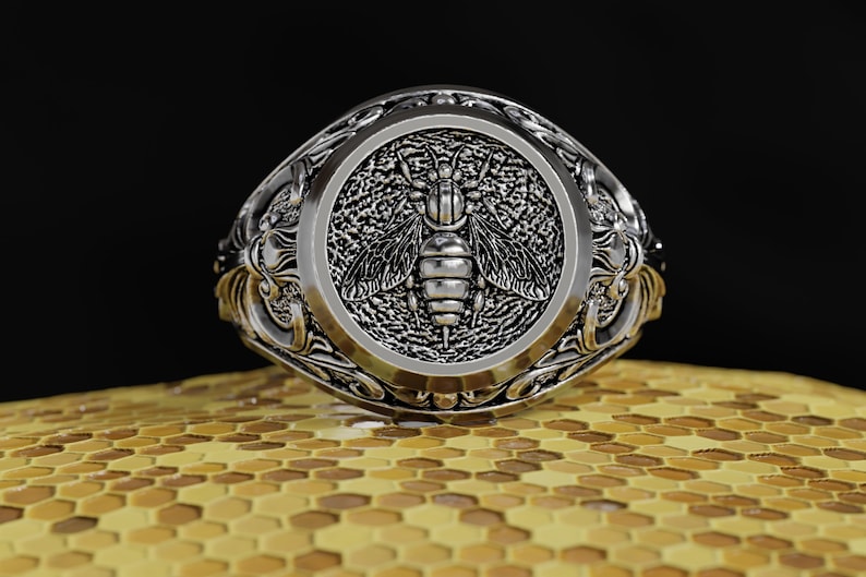 Bee Ring, Silver Bee Ring,bumble Bee, Honey Bee Signet Ring Made of ...