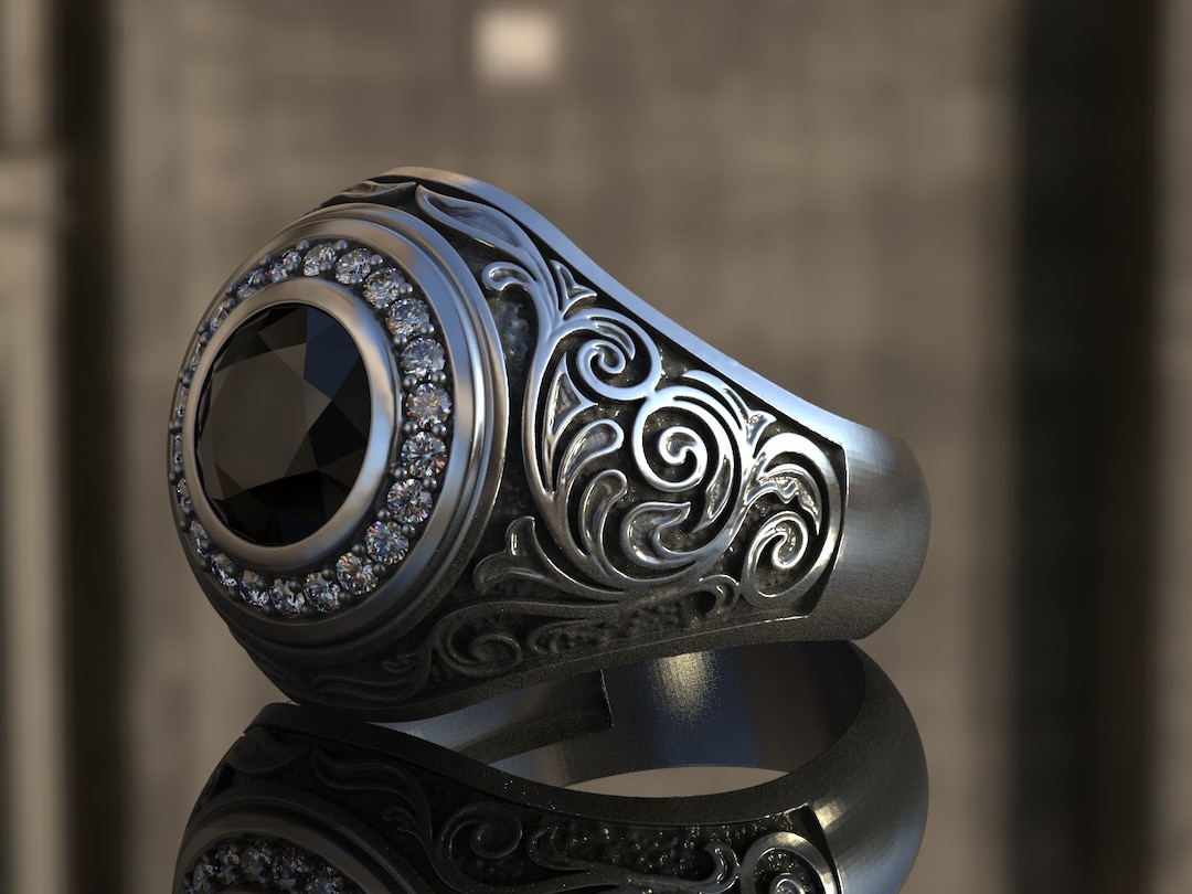 Unique Black Diamond Men Ring, Signet Rings, Diamond Man Ring, Black ...
