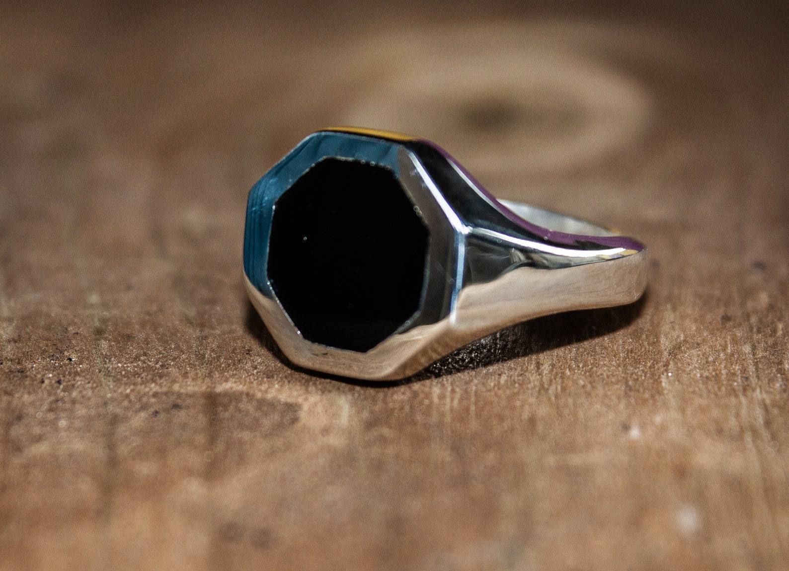 Sterling Silver Signet Ring Octagon Top With Black Enamel - Etsy