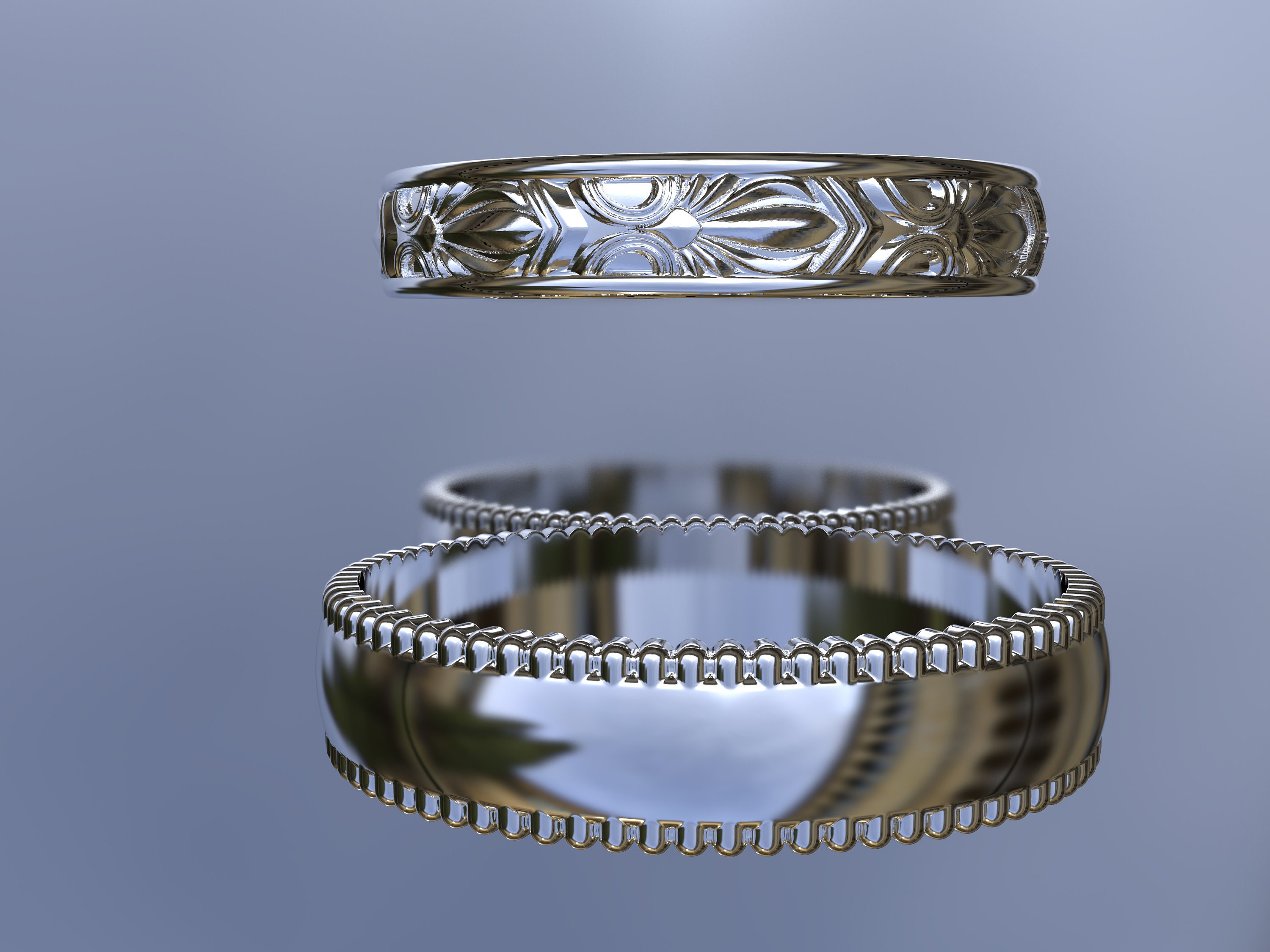 Art Deco Wedding Ring Set Couple Wedding Rings Made of | Etsy