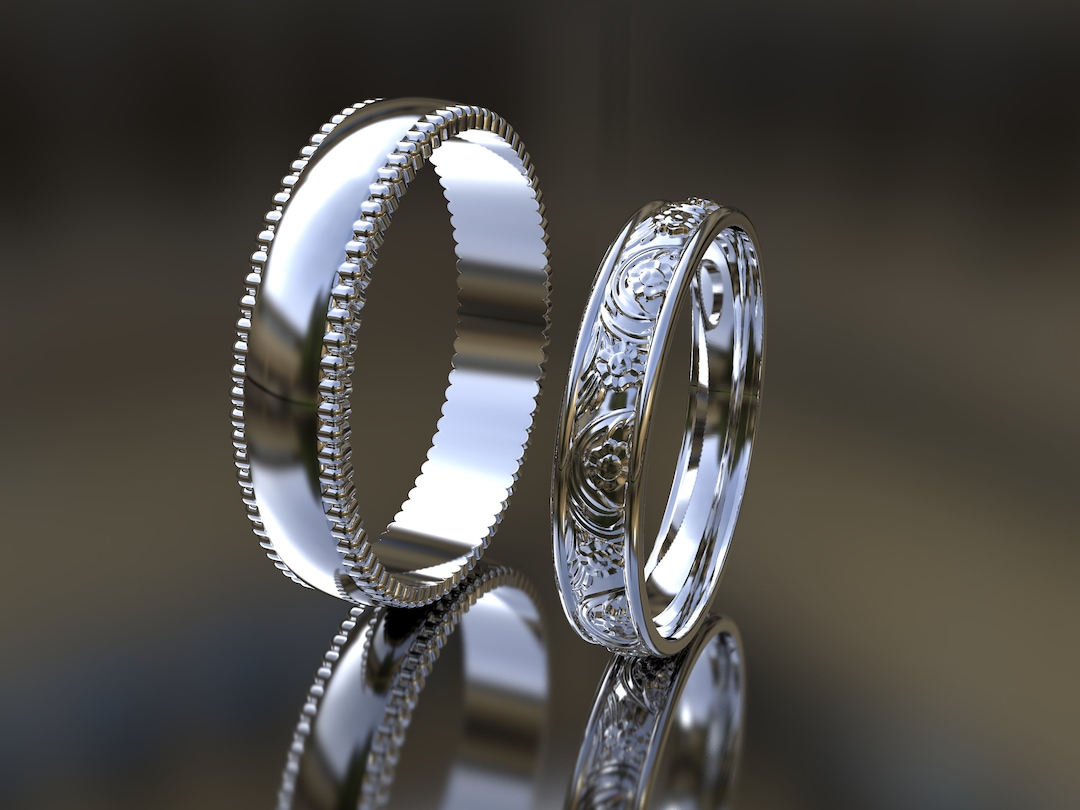 Art Deco Wedding Ring Set, Couple Wedding Rings Made of Sterling Silver ...