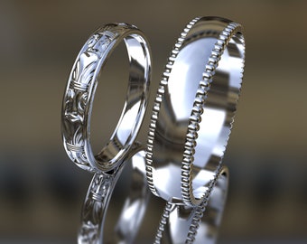 Art Deco Wedding Ring Set Couple Wedding Rings Made of | Etsy