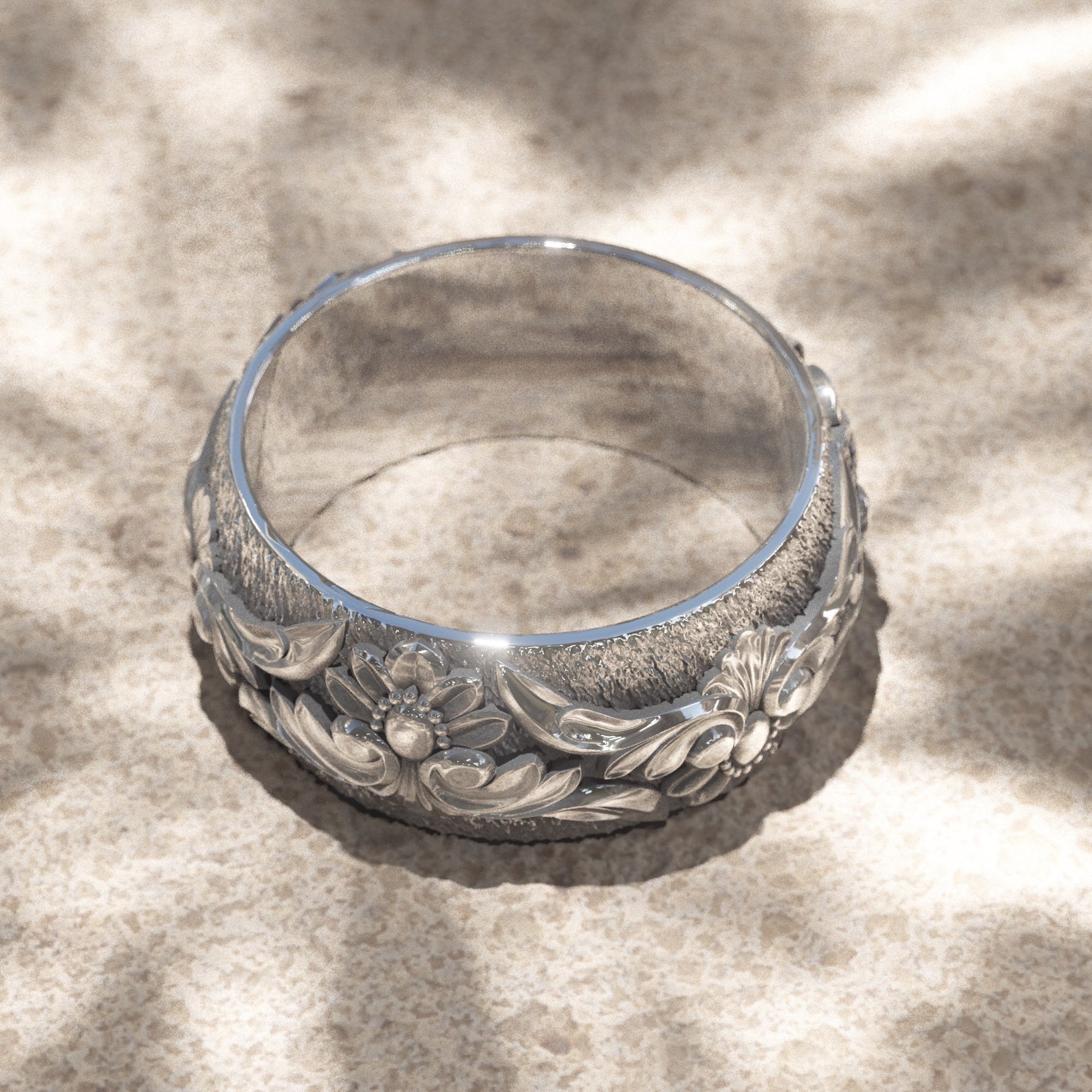 Sterling Silver Scroll Ring, Unisex 10-13mm Wide, Intricate Design Band ...