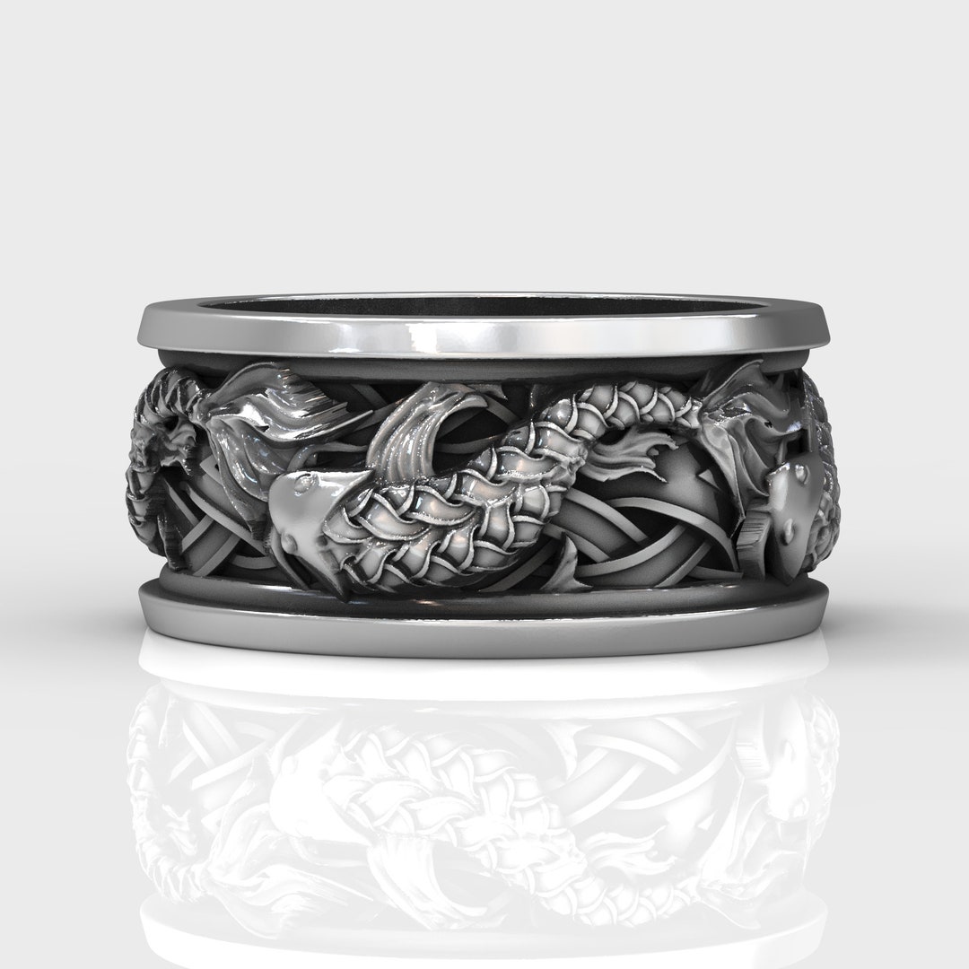 Japanese Band Ring With Carp and Waves, Best Friend Ring With Koi Fish ...