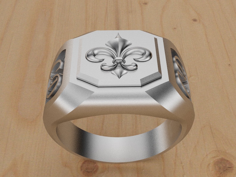 Fleur De Lis Sterling Silver Signet Ring With Initials,fully Customize ...