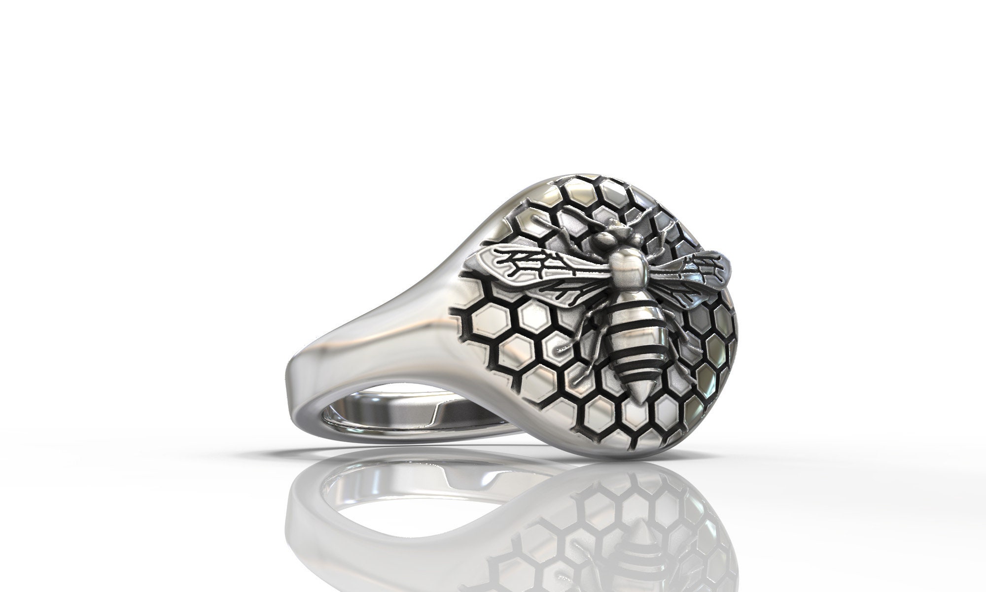 Bee Ring Silver Bee Ringbumble Bee Honey Bee Signet Ring | Etsy