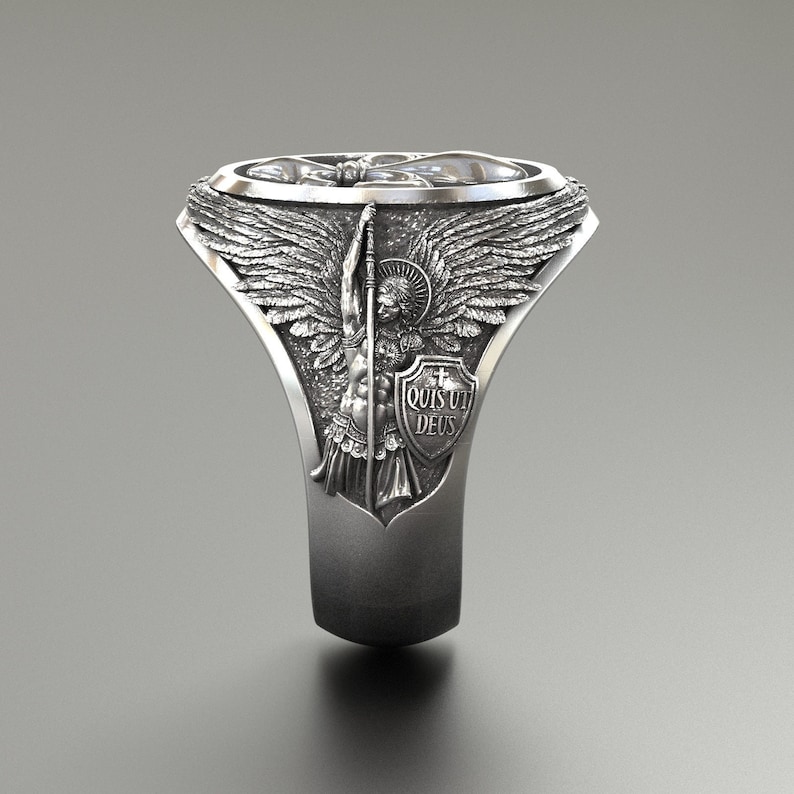 Archangel Saint Michael Silver Men Ring. - Etsy