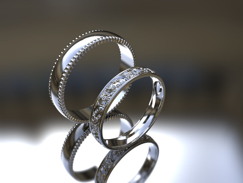 Art Deco Wedding Ring Set, Couple Wedding Rings Made of Sterling Silver ...