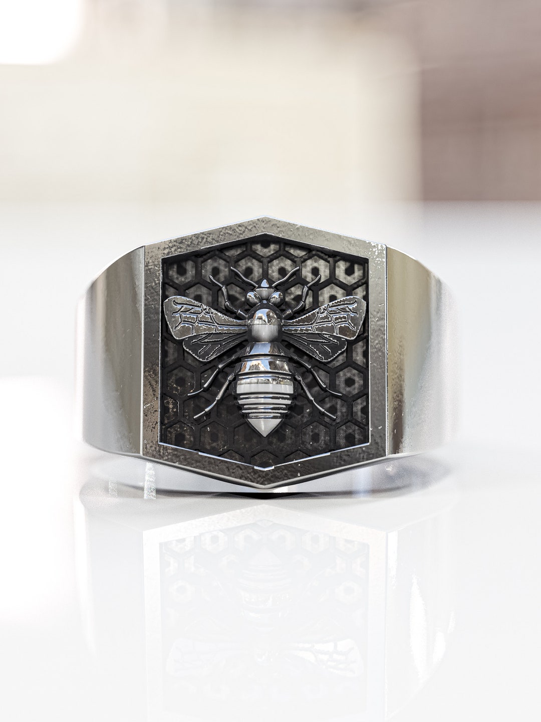 Bee Ring, Silver Bee Ring,bumble Bee, Honey Bee Signet Ring Made of ...