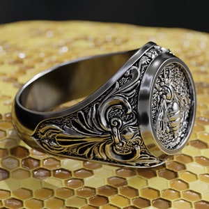 Bee Ring, Silver Bee Ring,bumble Bee, Honey Bee Signet Ring Made of ...