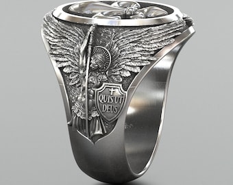Archangel Saint Michael Silver Men Ring - Etsy