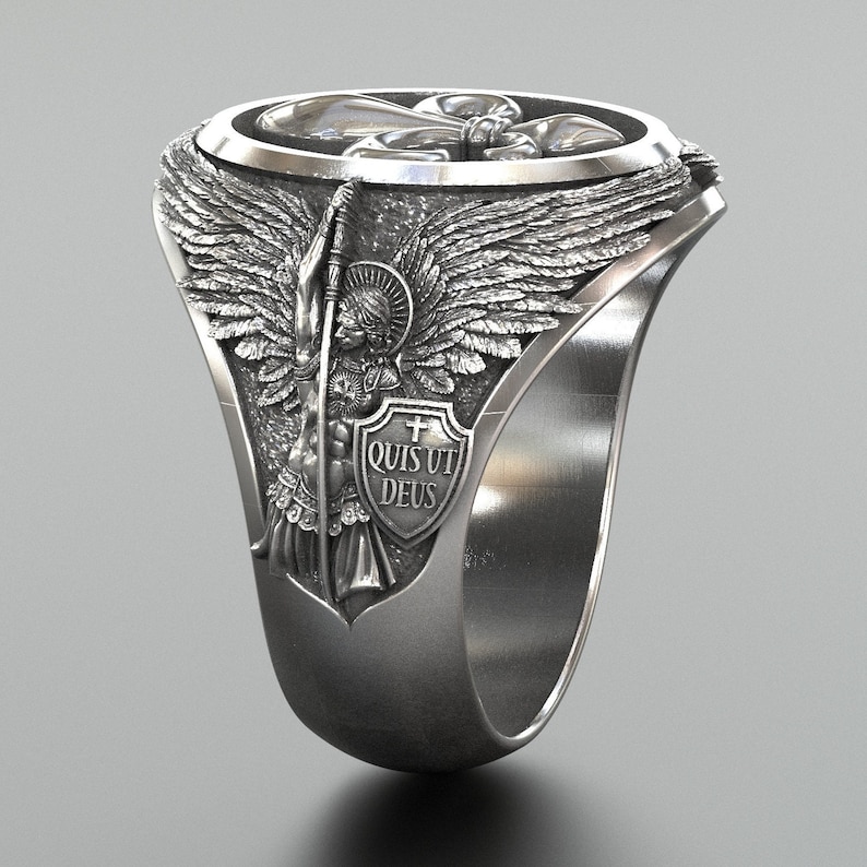 Archangel Saint Michael Silver Men Ring - Etsy