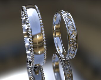 Art Deco Wedding Ring Set Couple Wedding Rings Made of | Etsy