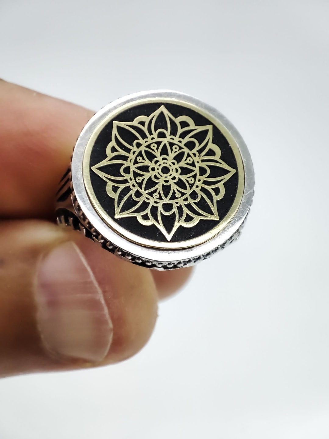Sterling Silver Signet Ring With Mandala Ornament, Unisex Ring. - Etsy