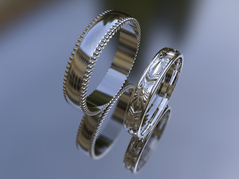 Art Deco Wedding Ring Set, Couple Wedding Rings Made of Sterling Silver ...