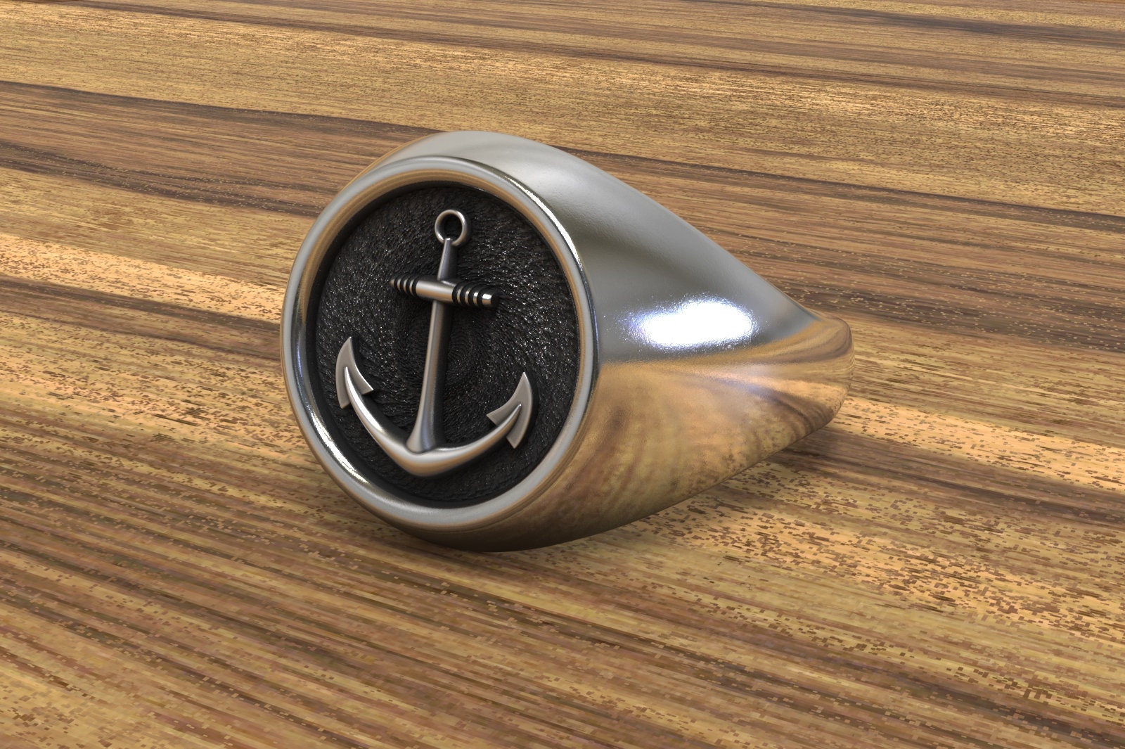 Signet ring nautical anchor ring confortable and strong | Etsy