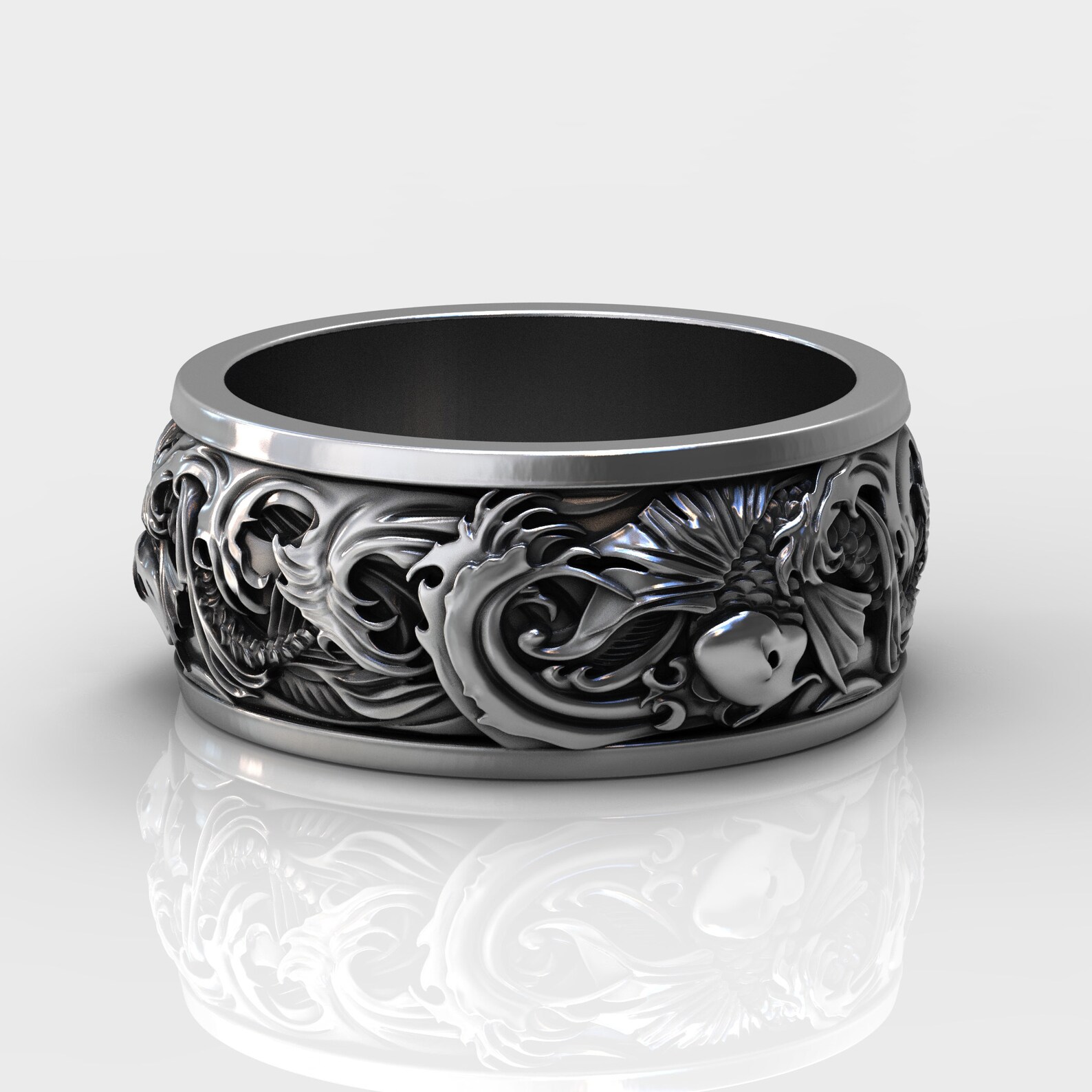 Carp and Waves Japanese Band Ring Koi Fish Japanese Ring - Etsy