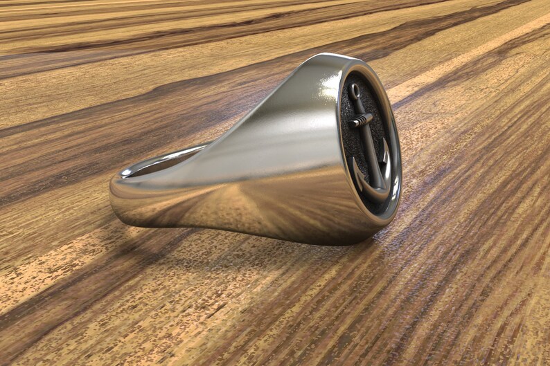 Signet ring nautical anchor ring confortable and strong | Etsy