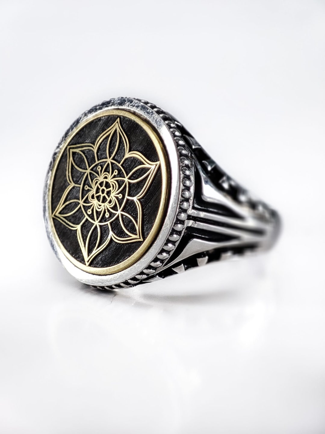 Sterling Silver Signet Ring With Mandala Ornament, Unisex Ring. - Etsy