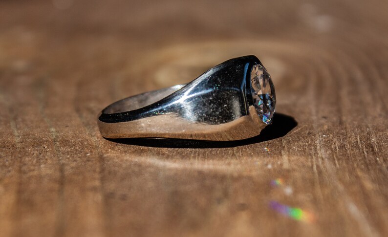 Sterling silver signet ring with fine cut Cz | Etsy