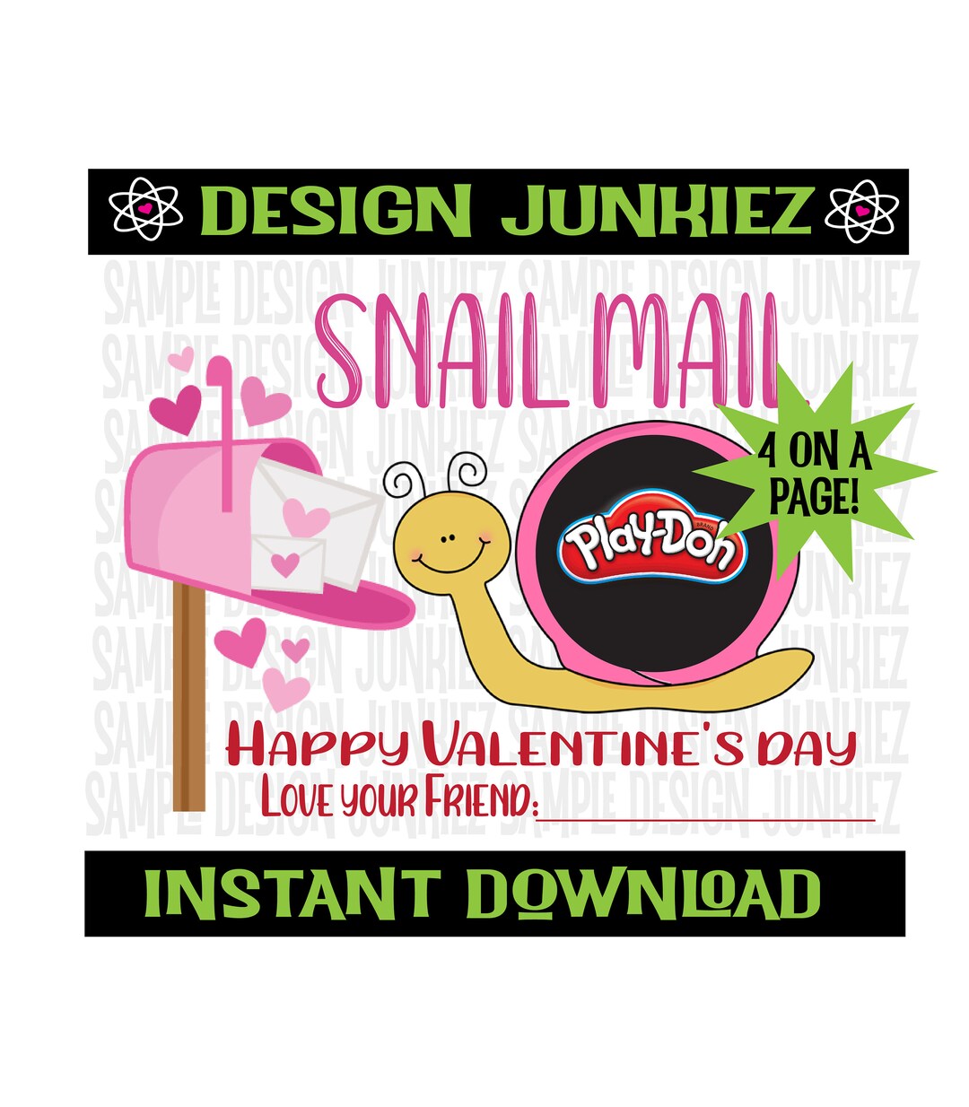 Snail Mail Valentines Printable Withplay Doh Holder Optional - Etsy