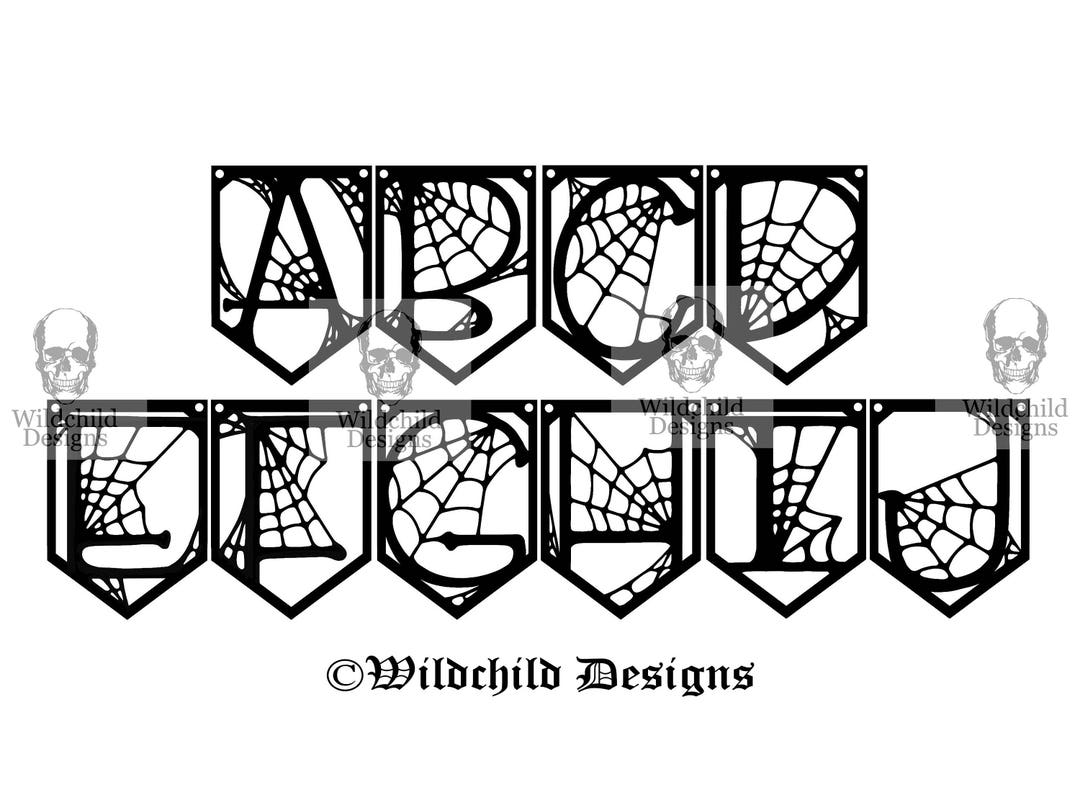 Gothic Cobweb Alphabet Bunting A-Z Papercutting Templates, Vinyl ...