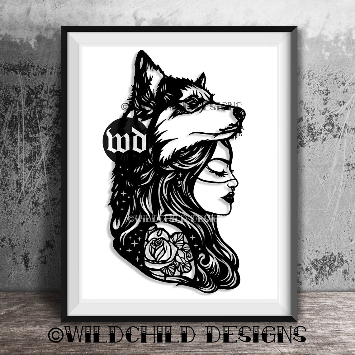 Wolf Mother and Rose Papercutting Template Vinyl Template - Etsy