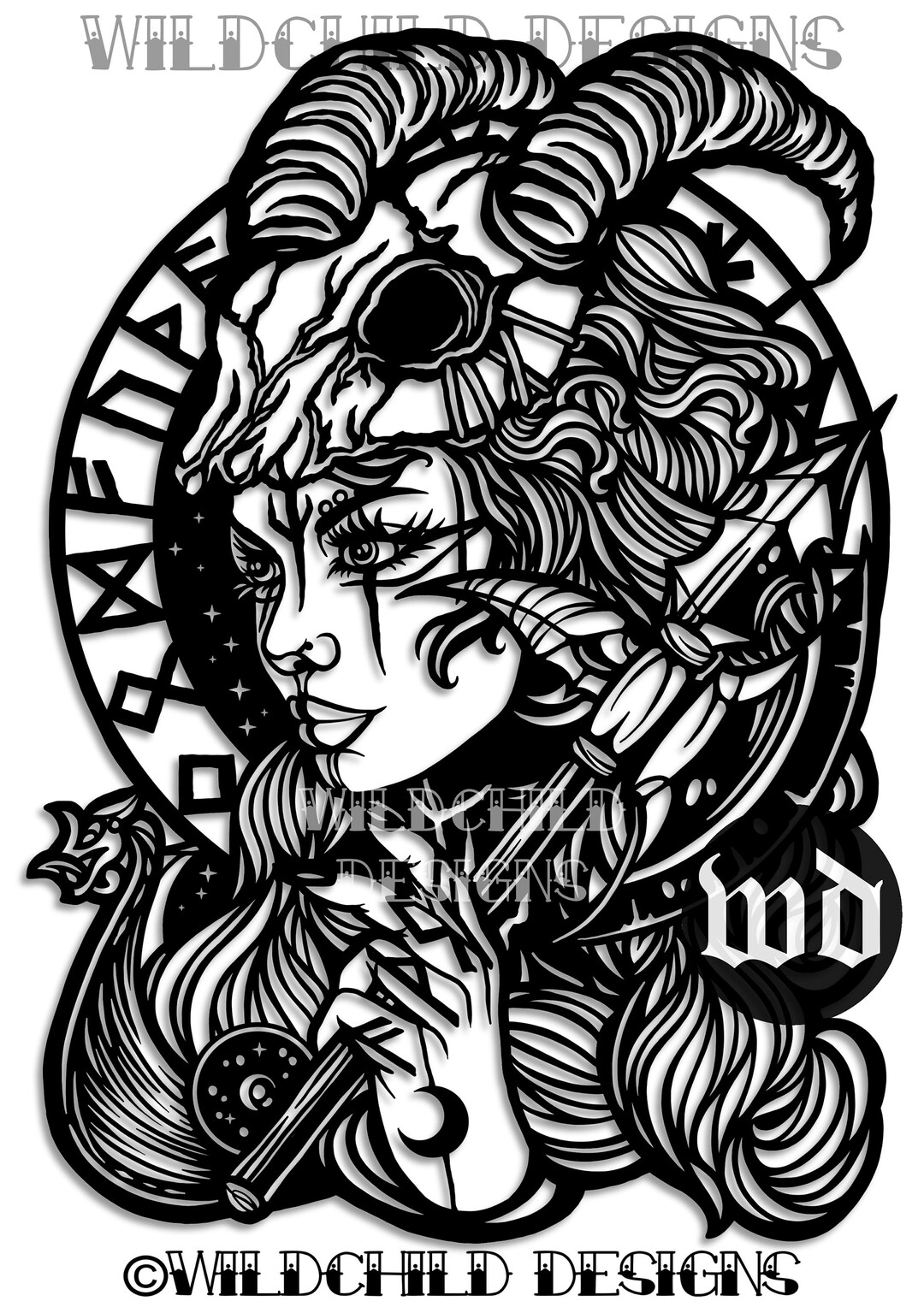 Hild the Valkyrie Papercutting Template, Vinyl, SVG, JPEG, Commercial ...