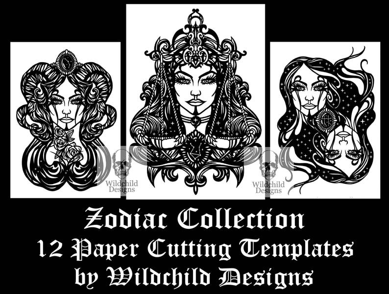 12 X Zodiac Themed Paper Cutting Templates, Commercial Use Templates ...
