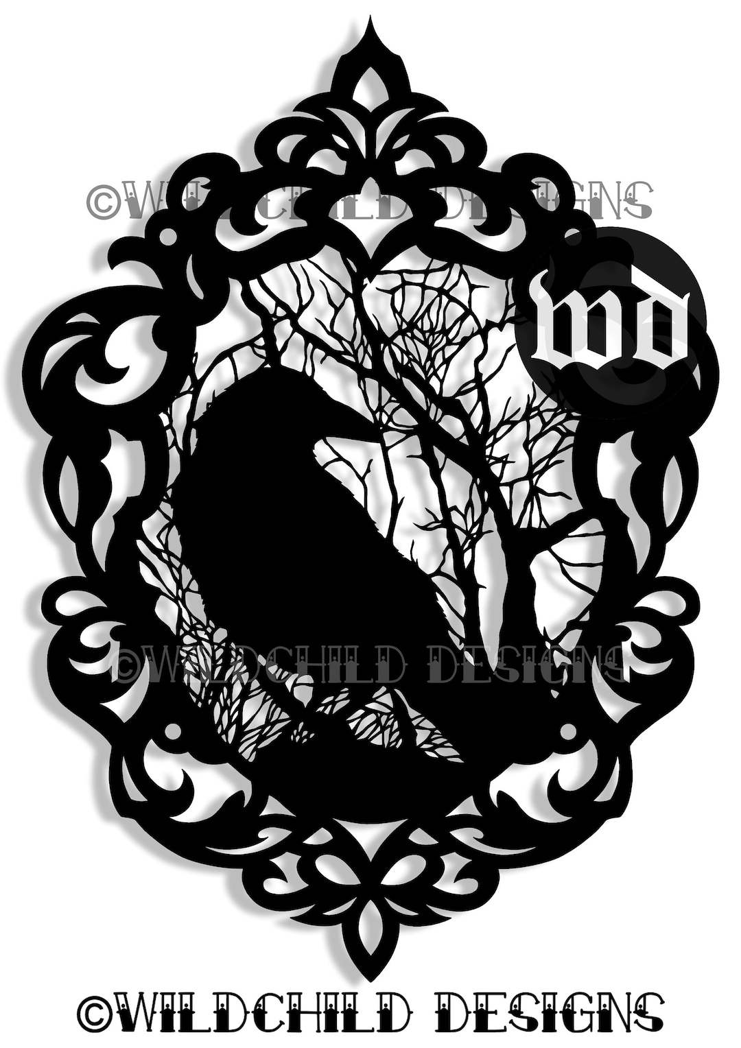 Gothic Cameo Crow Papercutting Template, Vinyl Template, SVG, JPEG ...