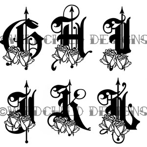 Gothic Alphabet With Roses A-Z Papercutting Templates, Vinyl Templates ...