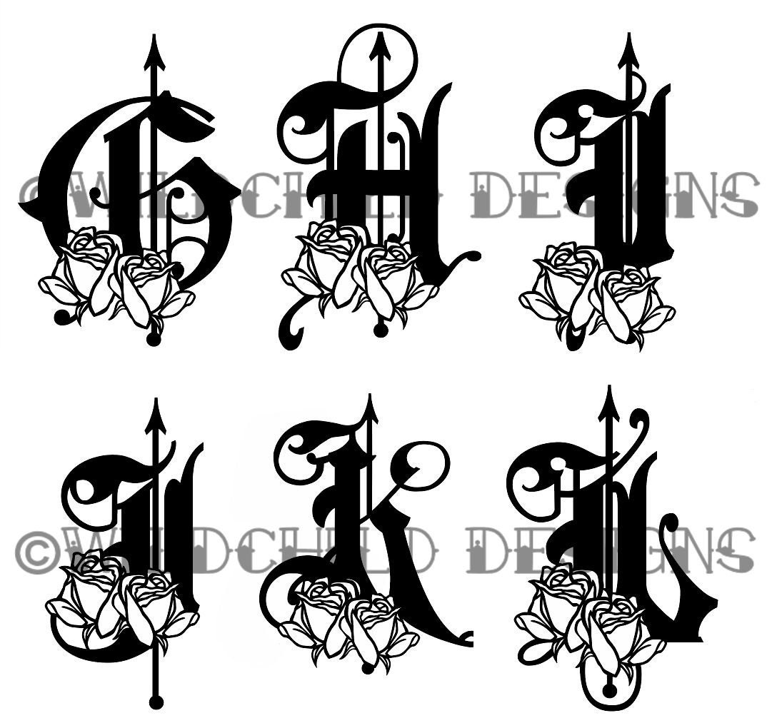 Gothic Alphabet With Roses A-Z Papercutting Templates Vinyl - Etsy UK