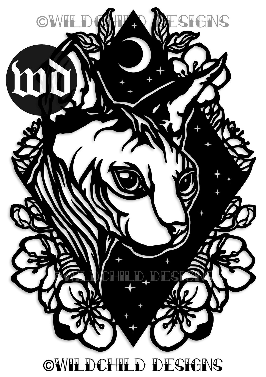 Blossom Sphynx Cat Papercutting Template, Personal Use, Vinyl Template ...