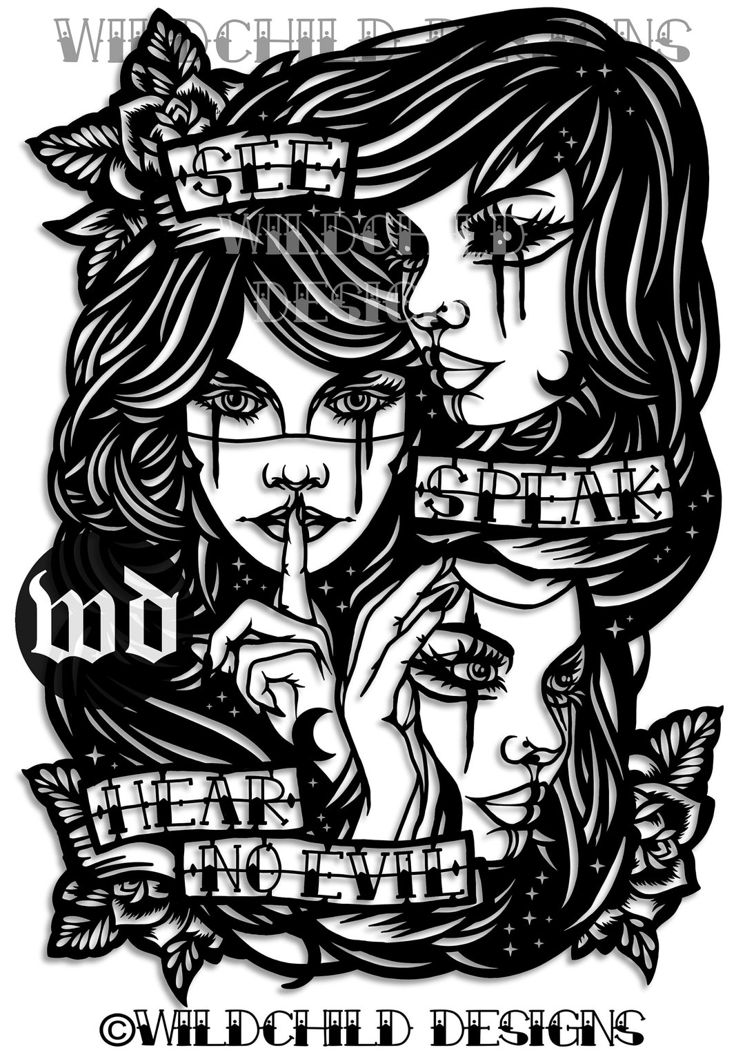 See, Speak, Hear No Evil Papercutting Template, Vinyl, SVG, JPEG ...