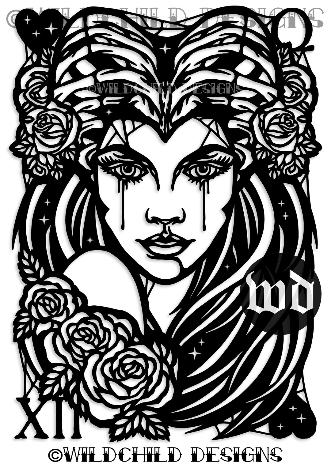 4 X Gothic Queen Playing Cards Paper Cutting Templates, Commercial Use ...