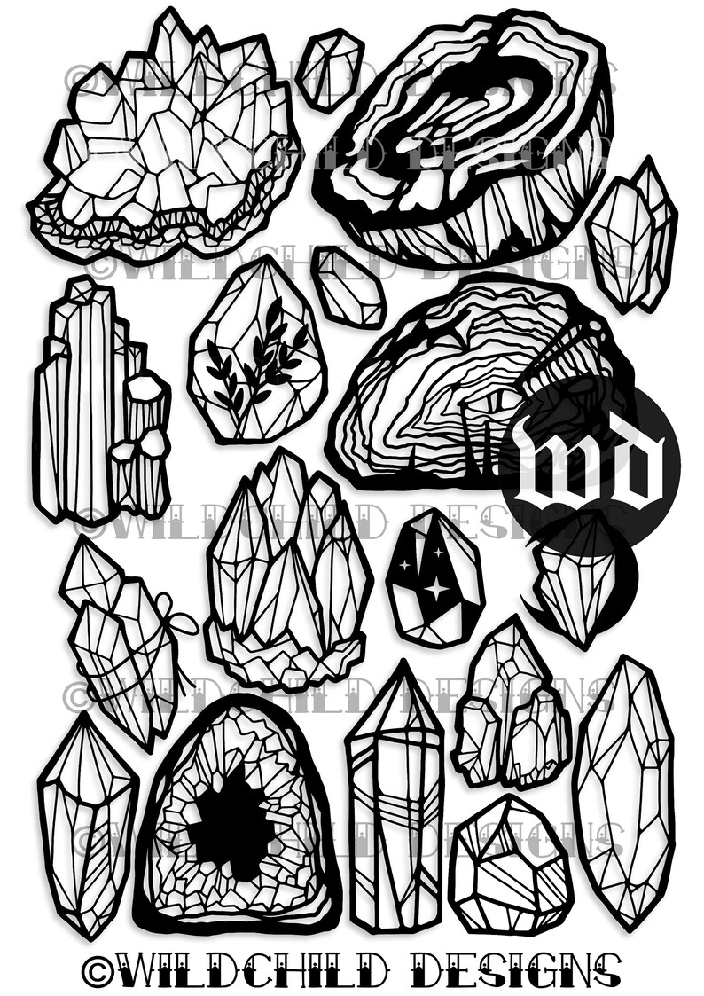 Geodes, Crystals & Skulls Mini Papercutting Templates Bundle, Vinyl ...