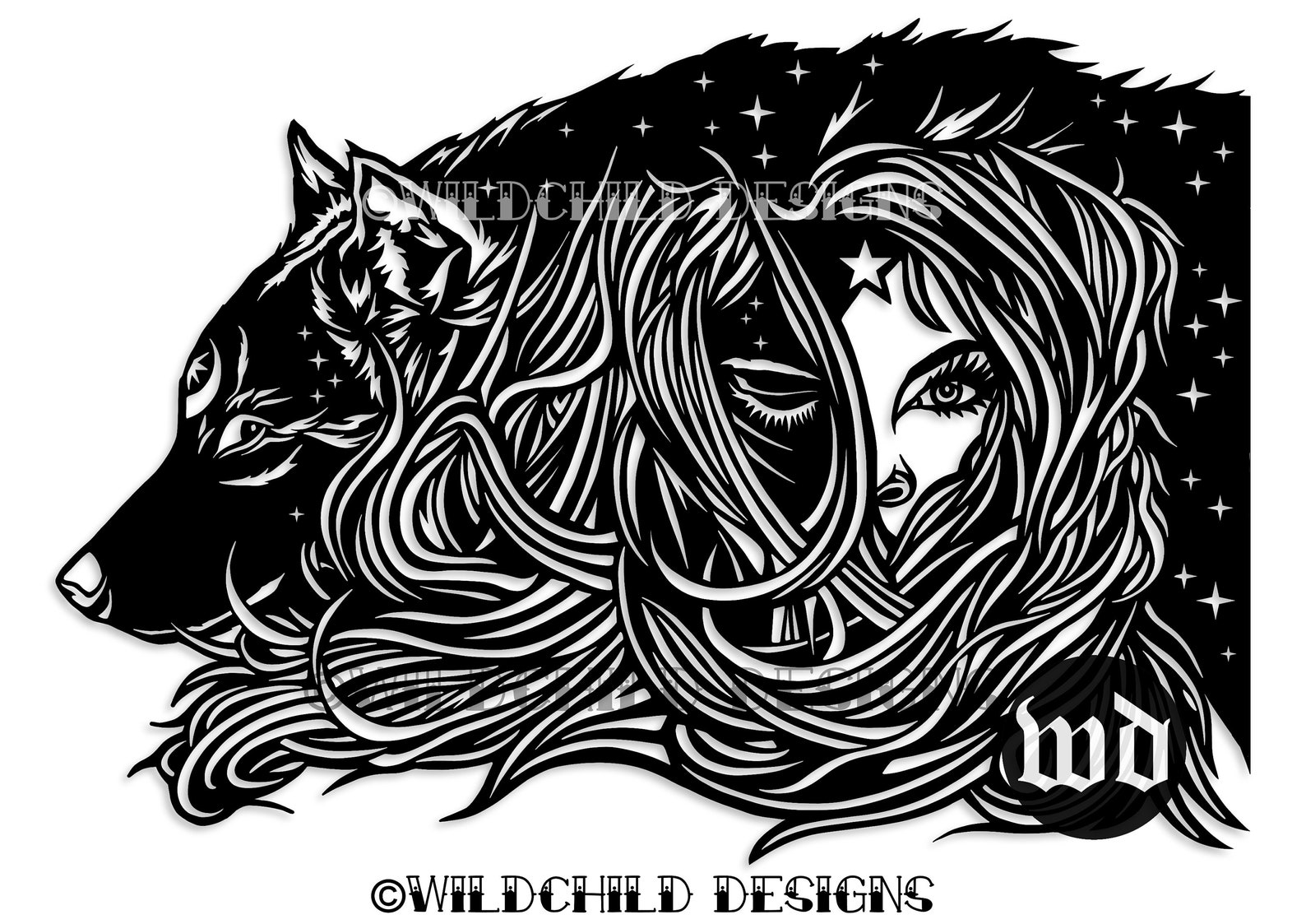 Dark as Midnight Papercutting Template Personal Use Wolf - Etsy
