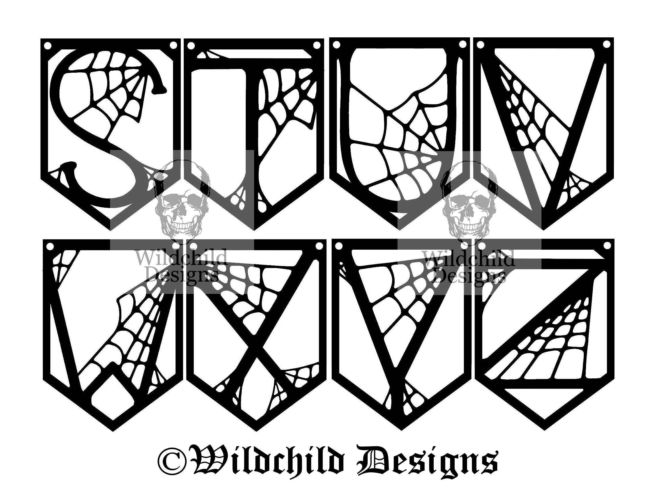 Gothic Cobweb Alphabet Bunting A-Z Papercutting Templates | Etsy