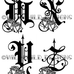 Gothic Alphabet With Roses A-Z Papercutting Templates, Vinyl Templates ...