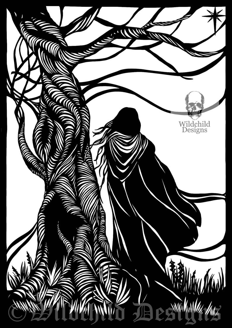 Cloaked Lady & Tree Paper Cutting Template, Personal Use, Vinyl ...