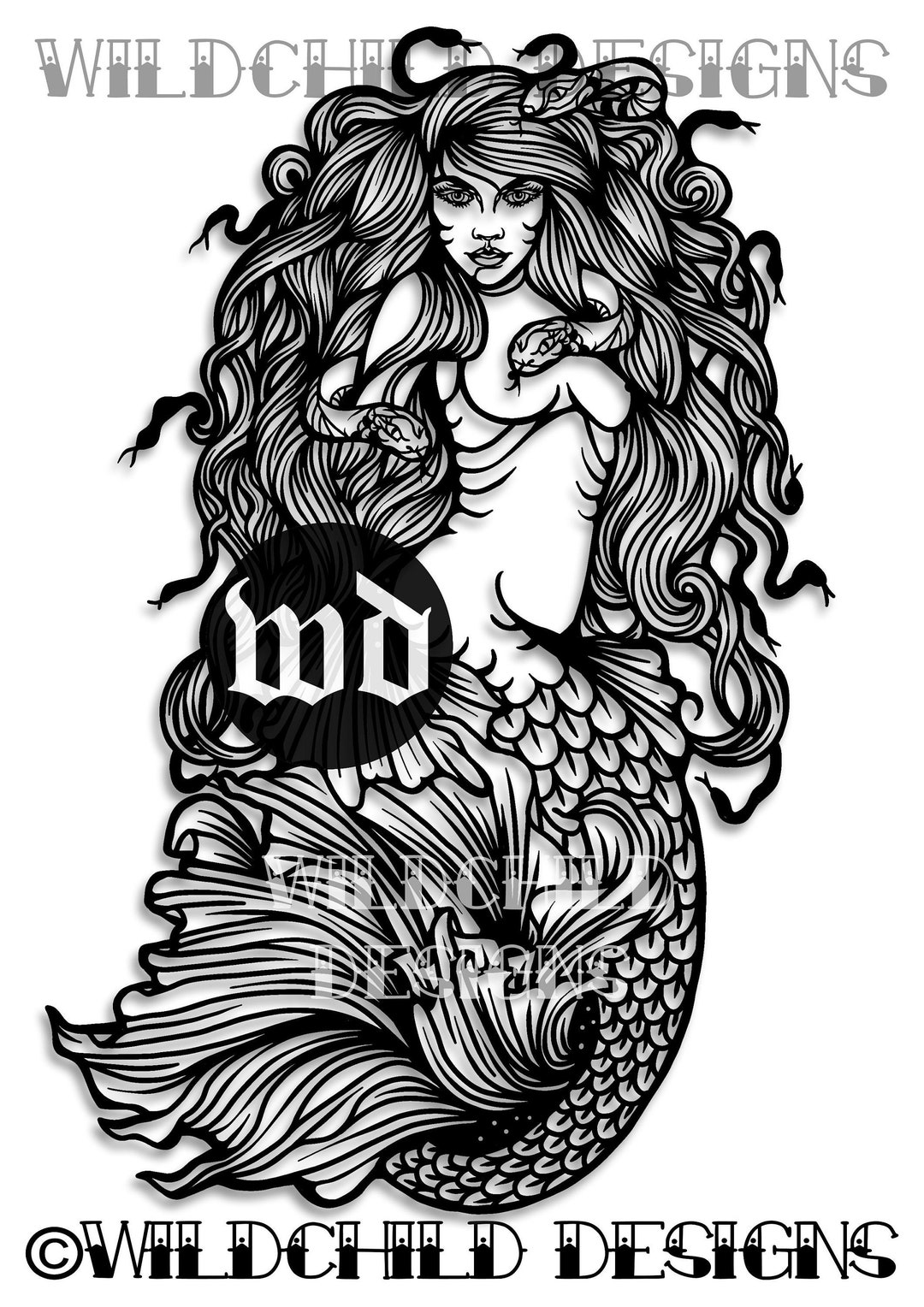 Mermaid Medusa Vinyl Design or Paper Cutting Template, Commercial Use ...