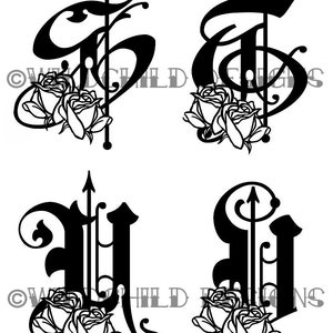 Gothic Alphabet With Roses A-Z Papercutting Templates, Vinyl Templates ...