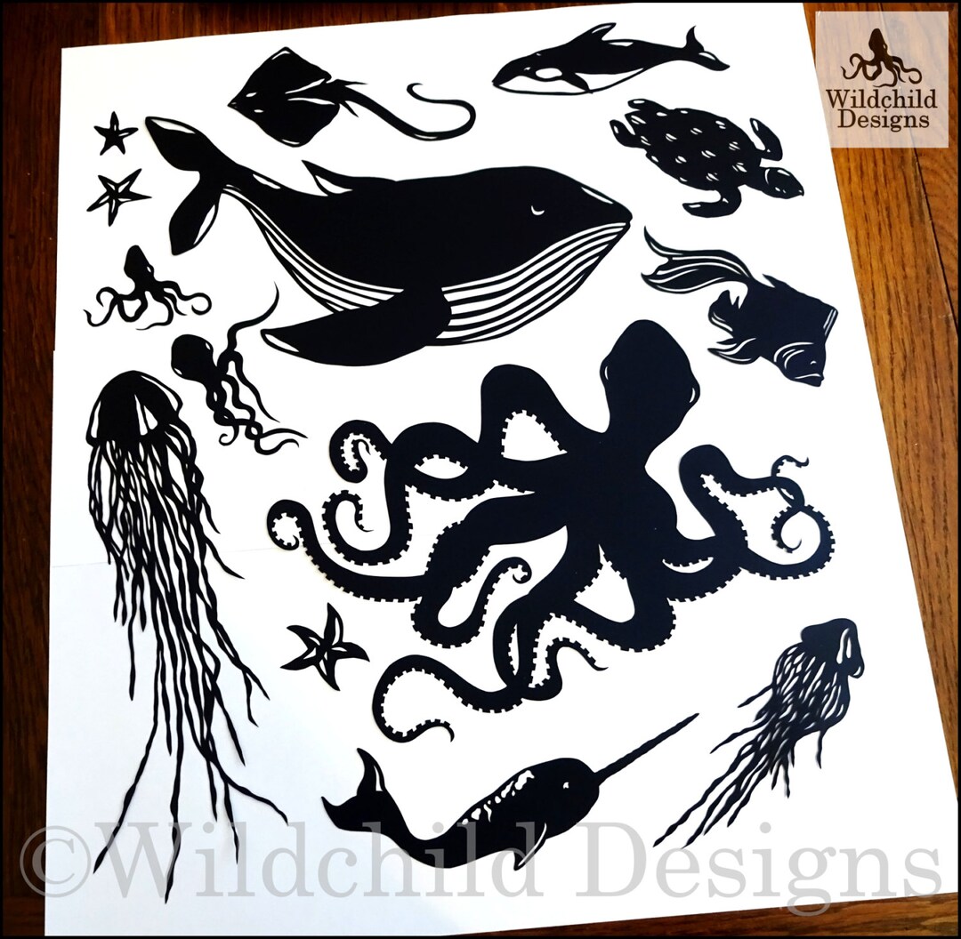 Sea Life Elements Paper Cutting Template, Personal Use, Vinyl Template ...
