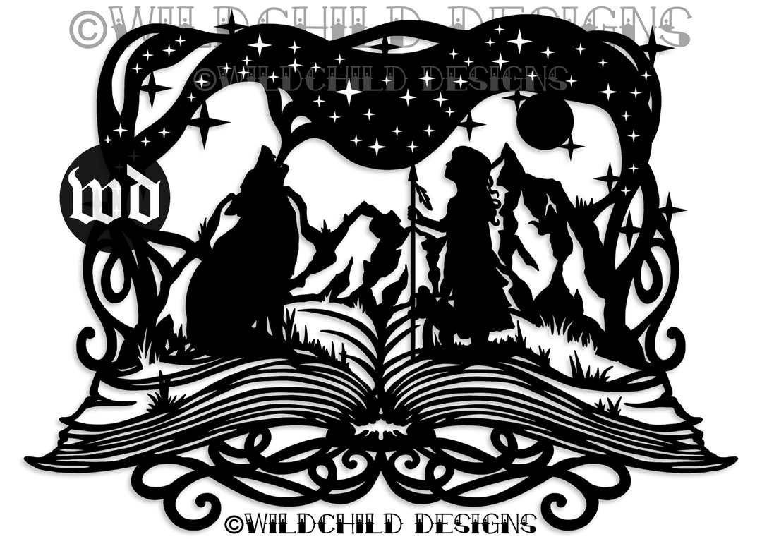 Girl & Wolf Papercutting Template, Vinyl Template, SVG, JPEG, Personal ...