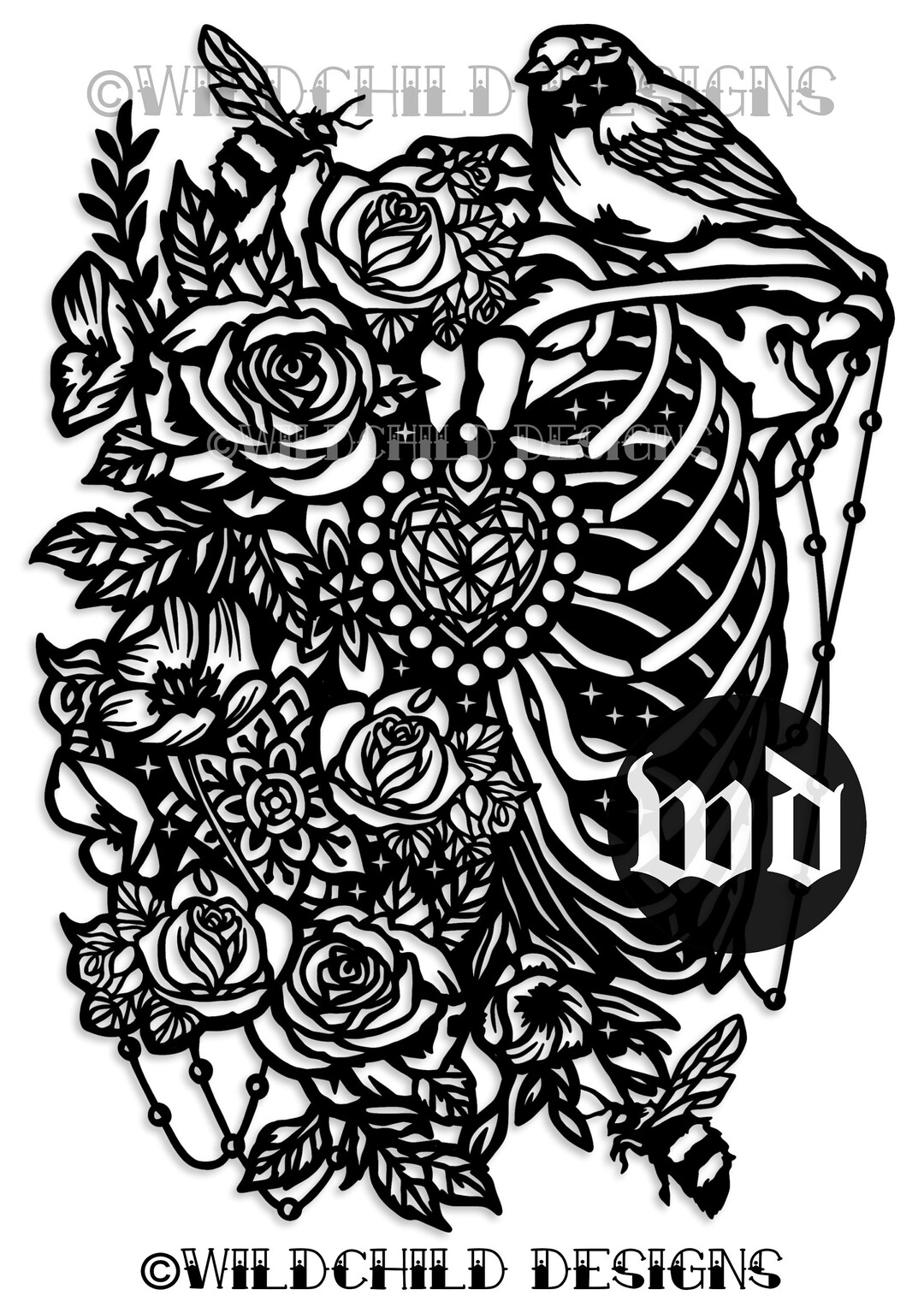 Floral Rib Cage Papercutting Template, Vinyl Template, Svg, Jpeg ...