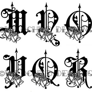 Gothic Alphabet With Roses A-Z Papercutting Templates, Vinyl Templates ...
